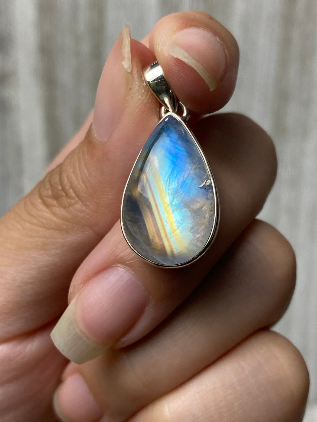 Rainbow Moonstone in Sterling Silver Pendant | Curious Muse Crystals
